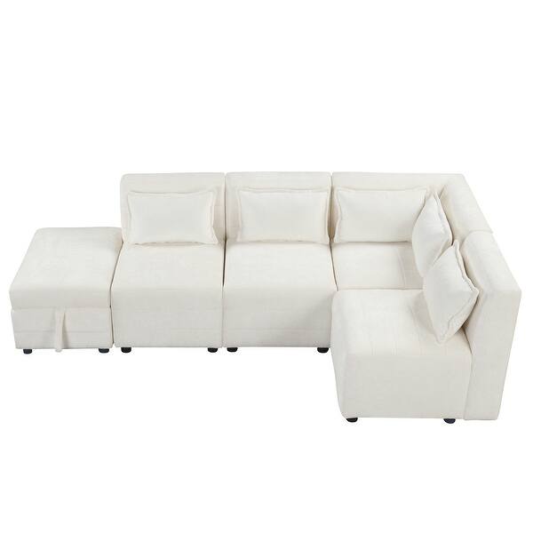 Chenille Fabric Sectional Sofa Sets L-shape Cream Sectionals Corner ...