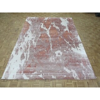Hand Knotted Salmon Modern with Wool & Silk Oriental Rug (9' x 12'2 ...