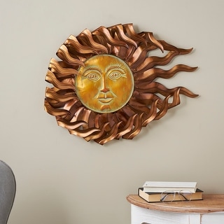 Copper Metal Sun Home Wall Decor with Gold Sun Face and Folded Wavy ...