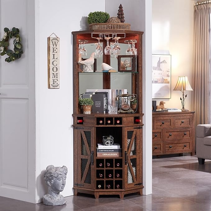 Farmhouse Corner Bar Storage Cabinet Wine Bar Cabinet Bar Cabinet Reclaimed Barnwood