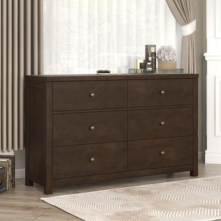 Vintage Aesthetic Solid Wood 6-Drawer Double Dresser in Brown - Bed ...