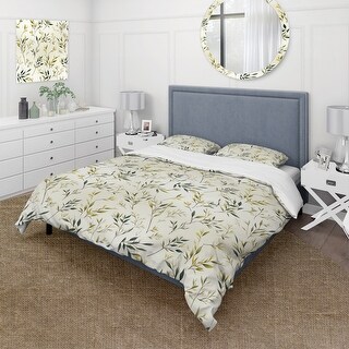 Designart "Zen Leaves" Floral Bedding Cover Set With 2 Shams - Bed Bath ...