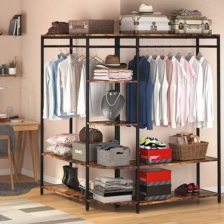 L-Shaped Clothes Rack Heavy Duty Large Clothing Rack Corner Closet ...