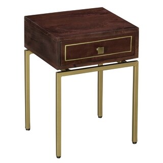 Ellis 16 Inch Side Table With 1 Drawer And Brass Metal Legs Brown Matte ...