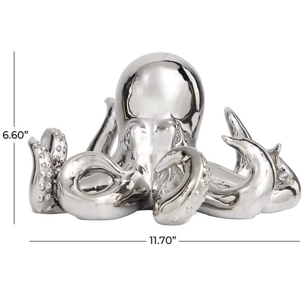 Silver Ceramic Octopus Decorative Sculpture with Textured Tentacles ...