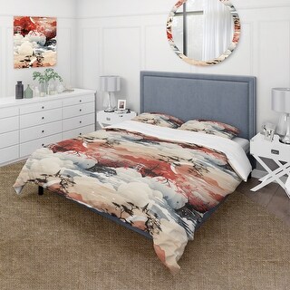 Designart "Red Torii Gate Japanese Pattern II" Red Abstract Bedding Set ...