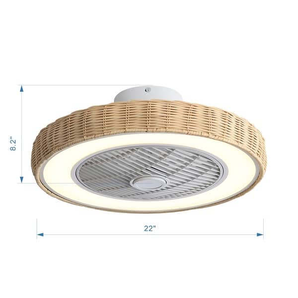 22-in LED Rattan Enclosed White Ceiling Fan with Remote Control - Bed ...