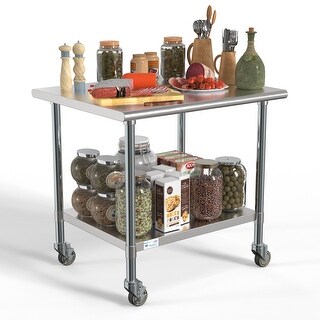 30 in. x 36 in. Stainless Steel Kitchen Utility Table with Casters ...