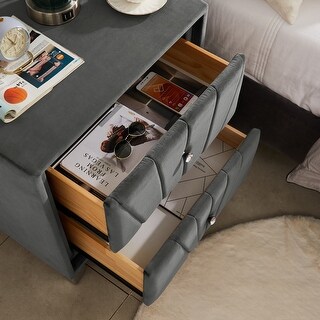Double-decker Upholstered Nightstand Storage Coffee Side Table, Grey ...