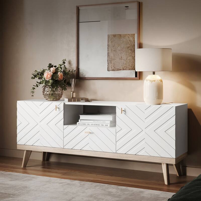 Living Skog Alba Beige TV Stand Console with Drawer Fits TV's up to 65 ...