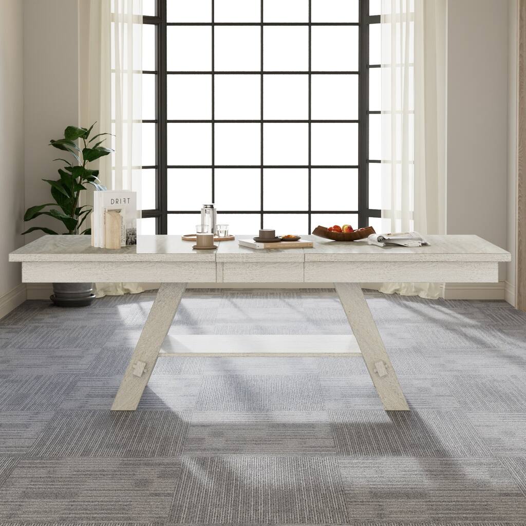 VECELO 90-inch Modern Solid Wood Rectangular Extendable Dining Table ...