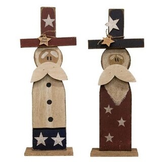 Assorted of 2 Rustic Wood Skinny Uncle Sam Statue with Americana Design ...