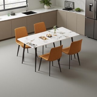 Dining Table with Sintered Stone Tabletop and Metal Legs, 70 ...