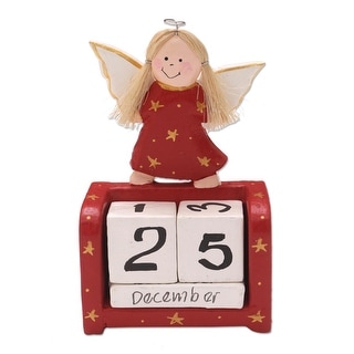 Novica Handmade Angel Time In Red Wood Perpetual Calendar - Bed Bath ...