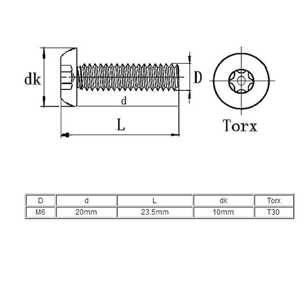 M6x20mm Stainless Steel Button Head Torx Five-Lobe Tamper Screw T30 ...
