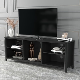 Traditional Black Wood TV Stand with Doors & Open Shelves - Media ...