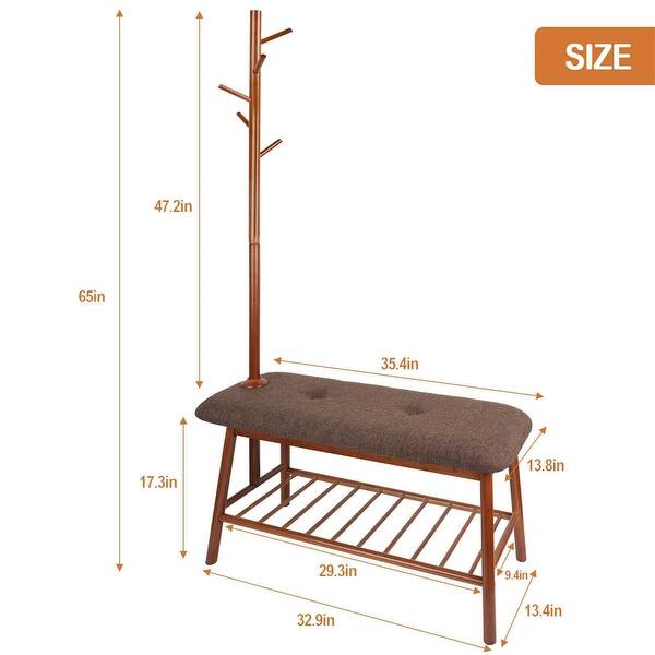 Bamboo Entryway Coat Rack Shoe Bench with 5 Hooks 3 in 1 Hall Tree ...