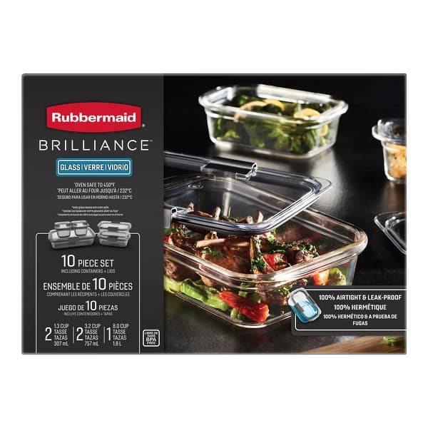 Rubbermaid Brilliance Glass Food Storage Containers, 10-Piece Set - Bed ...