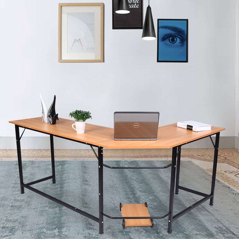 66" L-Shaped Desktop Computer Desk Beech Wood Color - Overstock - 30892914