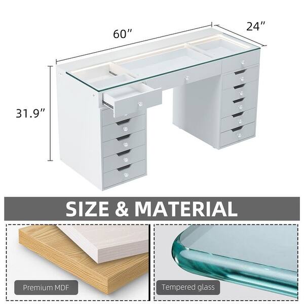 VANITII 13 Drawers Modern Makeup Vanity Desk Dresser with Lights ...