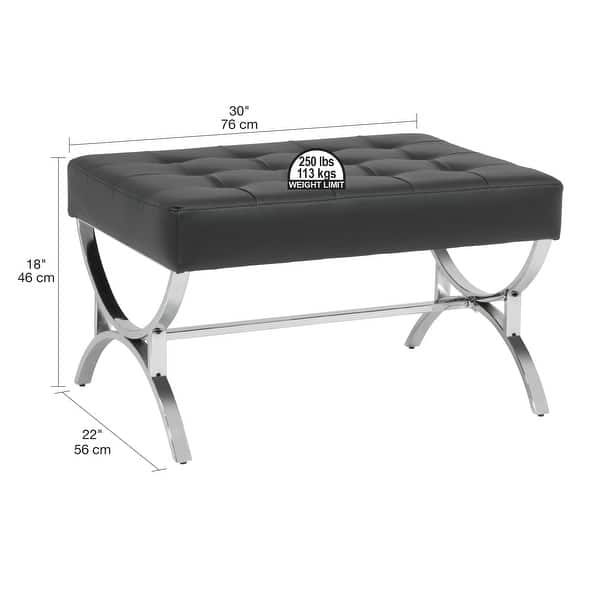 Newel Modern Blended Leather and Chrome Metal Frame Square Ottoman ...