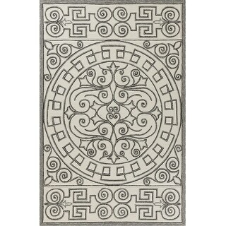3'x5' Ivory Grey Hand Hooked UV Treated Greek Key Medallion Indoor ...