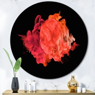 Designart 'Red Ink Cloud On Black' Modern Metal Circle Wall Art - Bed ...