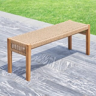 weather-resistant Acacia Wood Mixed Strapped Rattan Garden Bench for ...