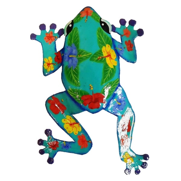 Tropical Hibiscus Floral Tree Frog Haitian Metal Art Teal - Bed Bath ...