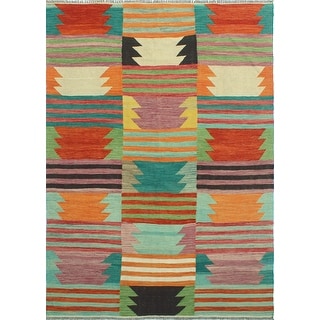 Modern Flatweave Orsen Green/Rust Rug - 5'5" x 8'2" - Bed Bath & Beyond ...