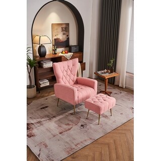 Pink Tufted Chairs Upholstered Armchair Single Sofa Chair with Ottoman ...