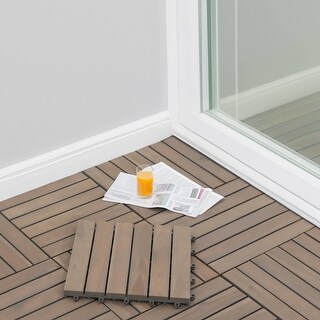 10 Pcs Patio 12"x 12" Acacia Wood 6-slat Deck Tiles - Bed Bath & Beyond ...