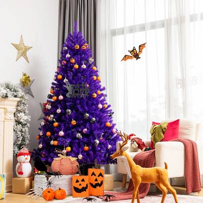 Artificial Purple Halloween Tree Christmas Tree with Mini Pumpkins ...