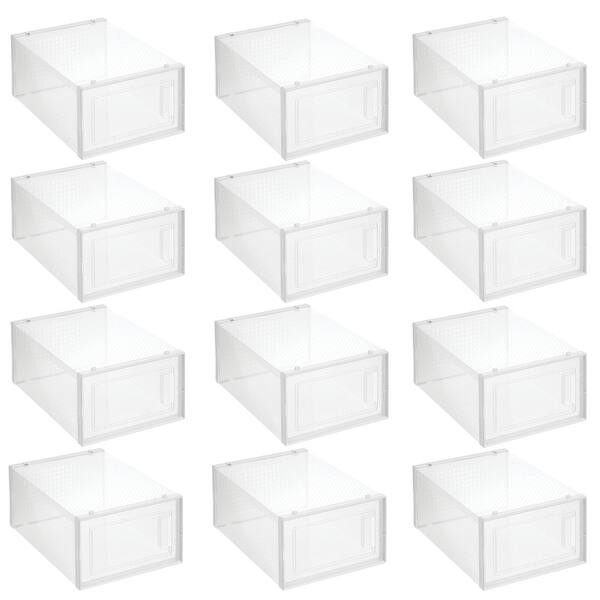 mDesign Plastic Stackable Closet Shoe Storage Box, Side Opening, Clear ...