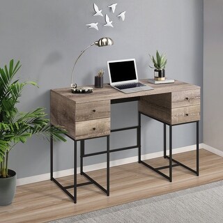 Rustic Oak Writing Desk with USB Port and Metal Sled Base - Bed Bath ...
