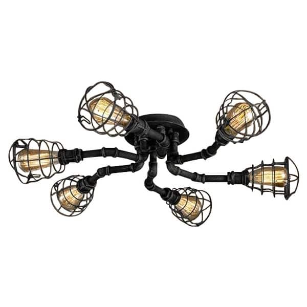 6 light industrial pipe ceiling light with black finish - Bed Bath ...