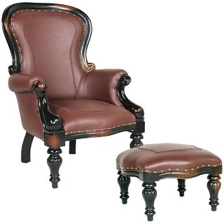 Design Toscano Victorian Rococo Faux Leather Wing Chair and Ottoman ...