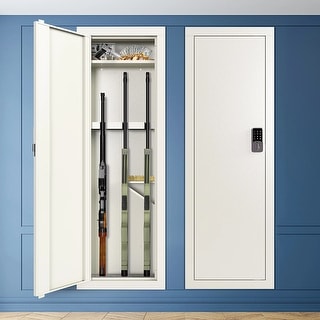 Beige In Wall Hidden Gun Cabinet, Gun Safe w/ Keypad & Adjustable Rack ...