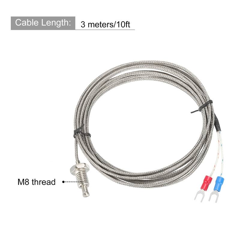 K Type Temperature Sensor 2pcs M8 Thermocouple 10ft 0 to 800°C(32 to ...