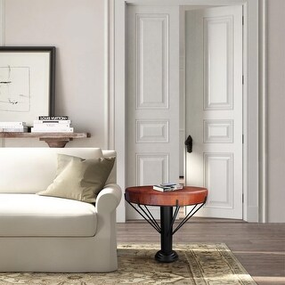 26 Inch Handcrafted Round Side End Table, Thick Mango Wood Top, Black ...