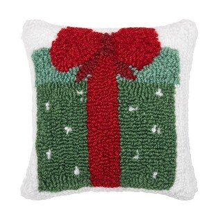 Dotted Christmas Present Red Bow Hooked Mini Accent Pillow 8" x 8 ...