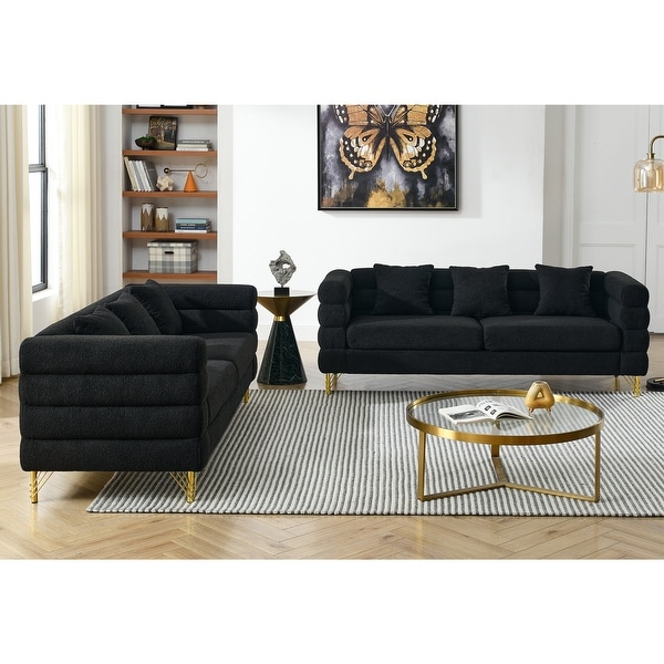 Teddy Upholstered 3 Seater 2 Seater Combination Sofa with Pillows and Metal Legs Free Combination Living Room Furniture Set Black