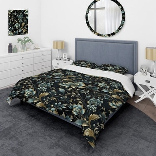 Designart "Gold And Blue Luxury Damask Symphony II" Blue Damask Bed ...