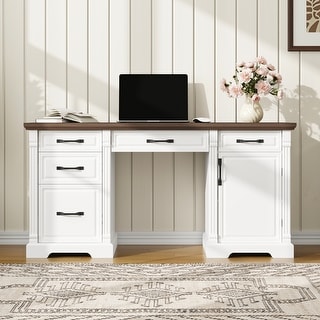 Two-Tone Home Office Desk,Office table with Roman Columns,Drawers ...