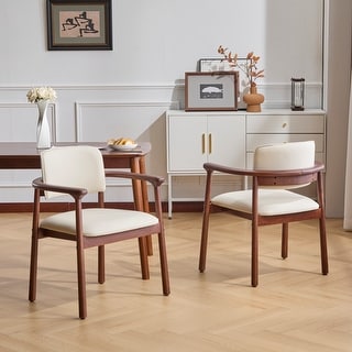 2-pc Wooden Frame Dining Chairs, Curved Back Arm Chairs, Cylindrical ...