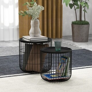 Bird Cage Nesting Coffee Table Stacking End Table Set of 2, Black - Bed ...