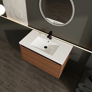 Brown 36 Inch Bathroom Vanity with resin Countertop Sink, 2 Doors ...