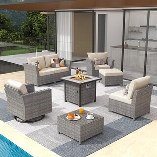 XIZZI Patio Outdoor Wicker Furniture 8-Piece with Fire Pit - Bed Bath ...