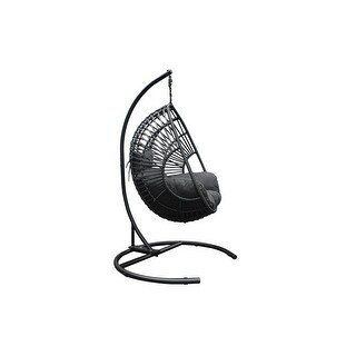 Wicker Round Hanging Chair with Black Cushion Leisure Lounge Chair ...