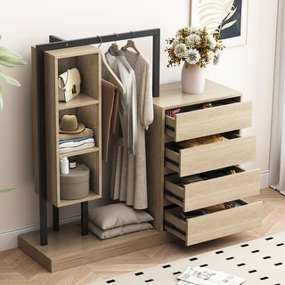Modern Open Wardrobe with 4 Storage Drawers and 3 Open Shelves, Closet ...